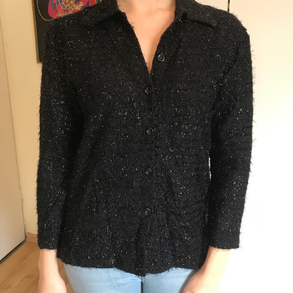 1980s Vintage Sparkly Fuzzy Button Down Shirt - Gem